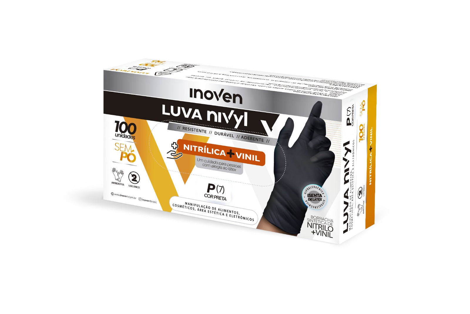 Luva Nivyl Preta Sem Pó 100un - Inoven – Dr. Luvas